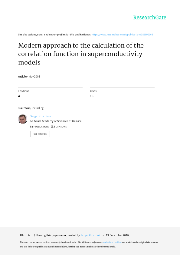 (PDF) Modern Approach to the Calculation of the Correlation Function in ...