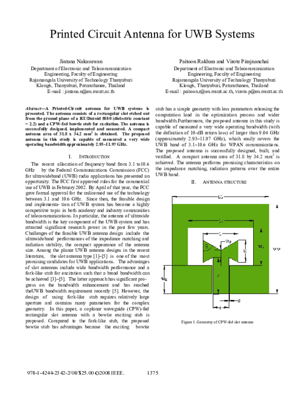 (PDF) Printed circuit antenna for UWB systems