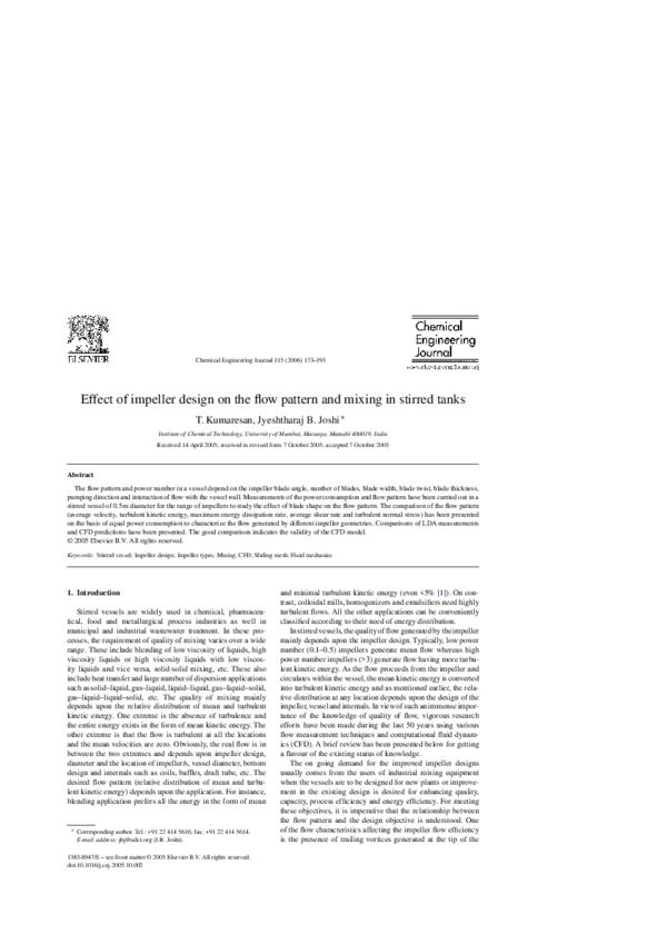 (PDF) Effect of impeller design on the flow pattern and mixing in ...