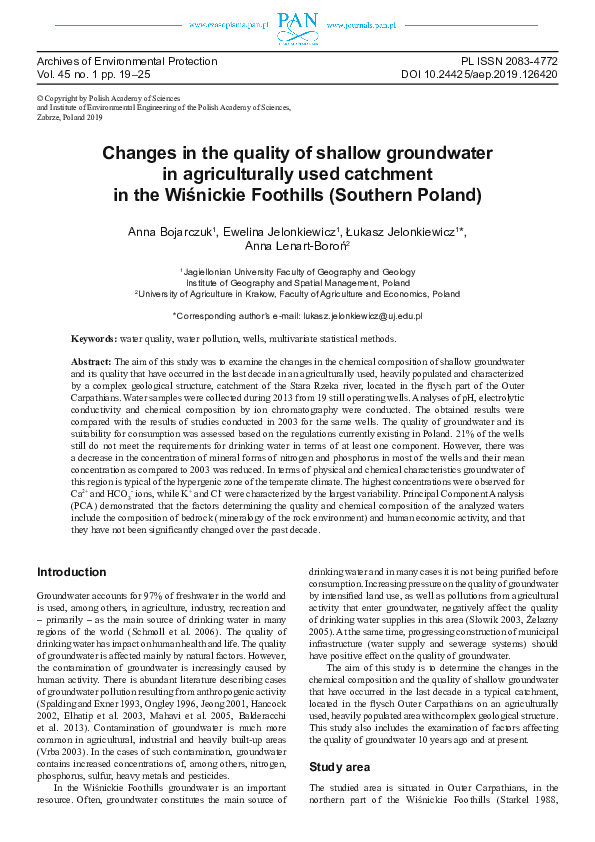 (PDF) Changes in the quality of shallow groundwater in agriculturally ...