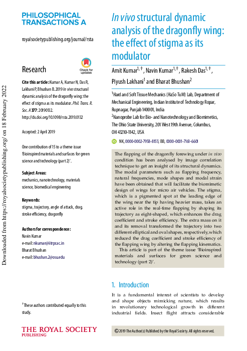 (PDF) In vivostructural dynamic analysis of the dragonfly wing: the ...