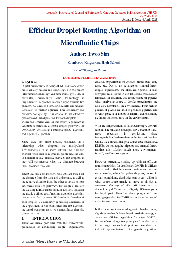 (PDF) Efficient Droplet Routing Algorithm on Microfluidic Chips