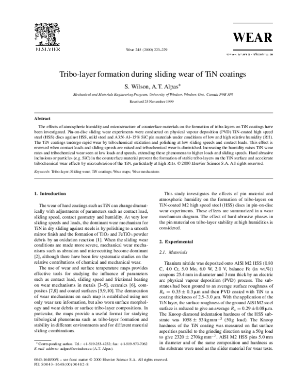 (PDF) Tribo-layer formation during sliding wear of TiN coatings