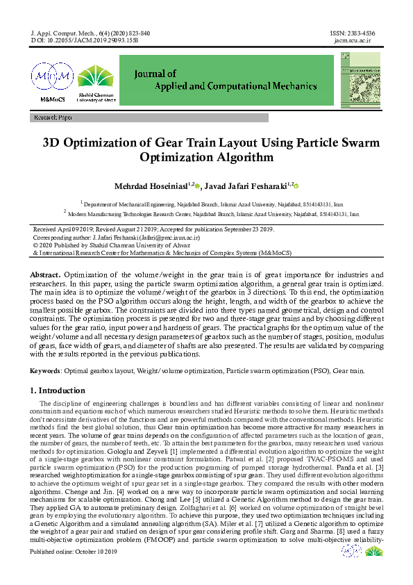 Pdf 3d Optimization Of Gear Train Layout Using Particle Swarm Optimization Algorithm