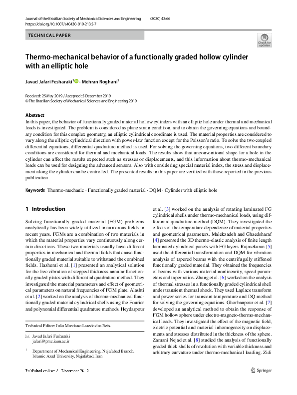 (PDF) Thermo-Mechanical Behavior of Functionally Graded Materials: Modeling, Simulation and ...