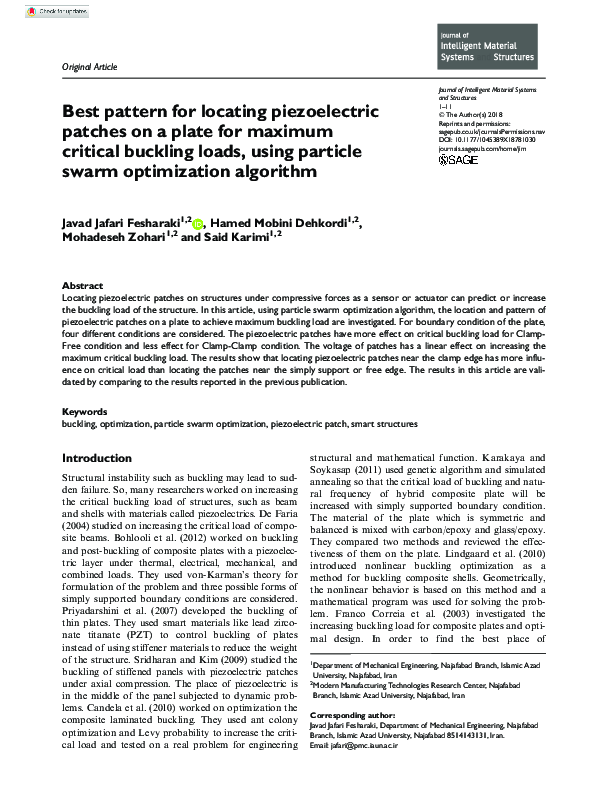 Pdf Best Pattern For Locating Piezoelectric Patches On A Plate For Maximum Critical Buckling 