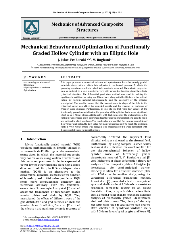 (PDF) Mechanical Behavior and Optimization of Functionally Graded Hollow Cylinder with an ...