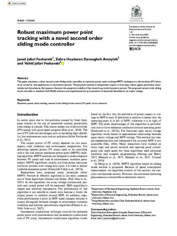 (PDF) Robust maximum power point tracking with a novel second order sliding mode controller