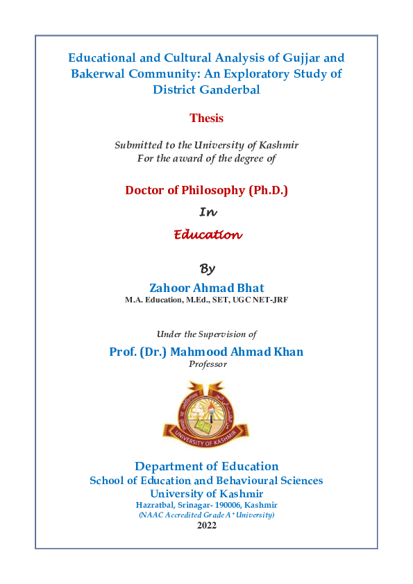 (PDF) Educational and Cultural Analysis of Gujjar and Bakerwal ...