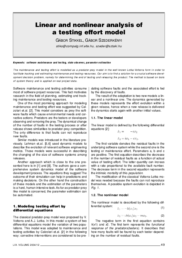 (PDF) Linear and nonlinear analysis of a testing effort model