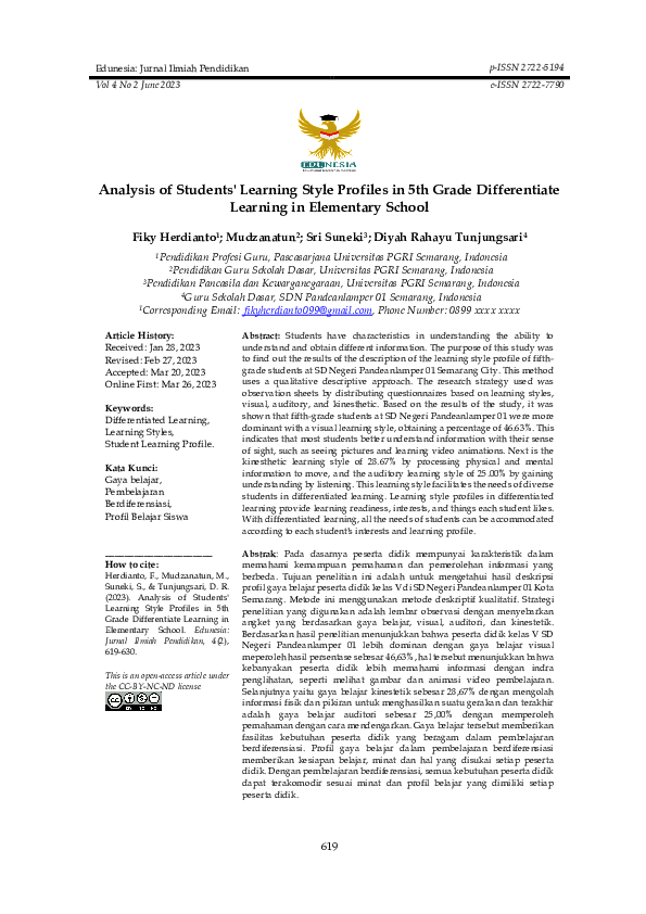 (PDF) Analysis of Students' Learning Style Profiles in 5th Grade ...