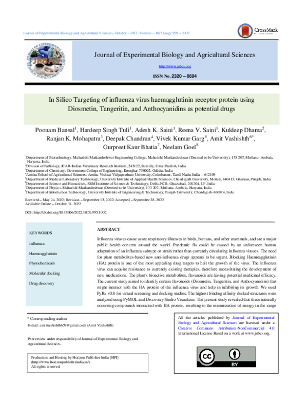 (PDF) In Silico Targeting of influenza virus haemagglutinin receptor ...