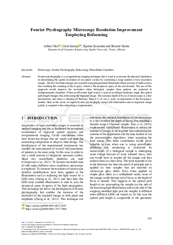 (PDF) Fourier Ptychography Microscopy Resolution Improvement Employing Refocusing