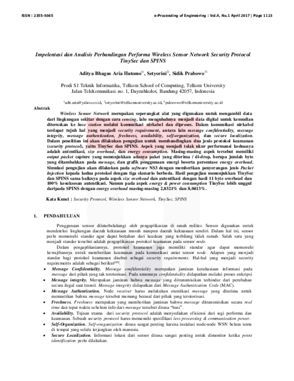 (PDF) Implementasi Dan Analisis Perbandingan Performa Wireless Sensor Network Security Protocol ...