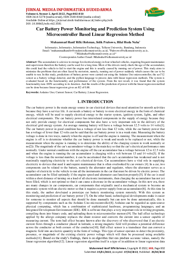 (PDF) Car Battery Power Monitoring and Prediction System Using Microcontroller Based Linear ...