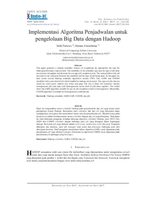 (PDF) Implementasi Algoritma Penjadwalan untuk pengelolaan Big Data dengan Hadoop