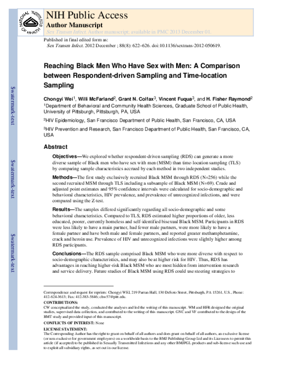 Pdf Reaching Black Men Who Have Sex With Men A Comparison Between Respondent Driven Sampling