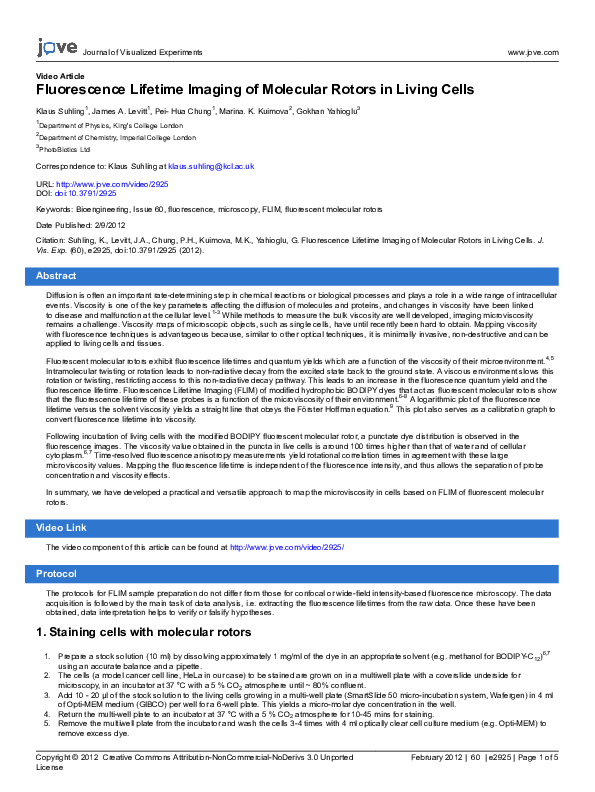 (PDF) Fluorescence lifetime imaging of molecular rotors in living cells