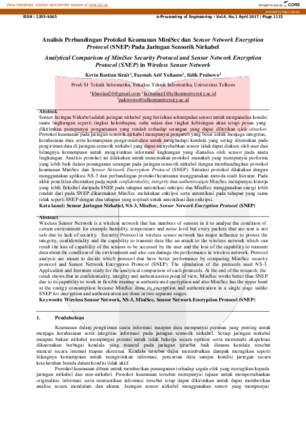 (PDF) Analisis Perbandingan Protokol Keamanan Minisec Dan Sensor Network Encryption Protocol ...