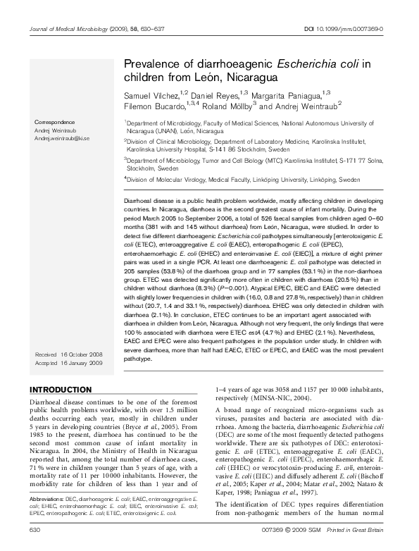 (PDF) Prevalence of diarrhoeagenic Escherichia coli in children from ...