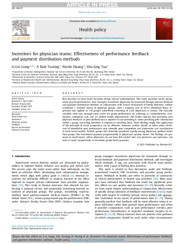 (PDF) Incentives for physician teams: Effectiveness of performance ...