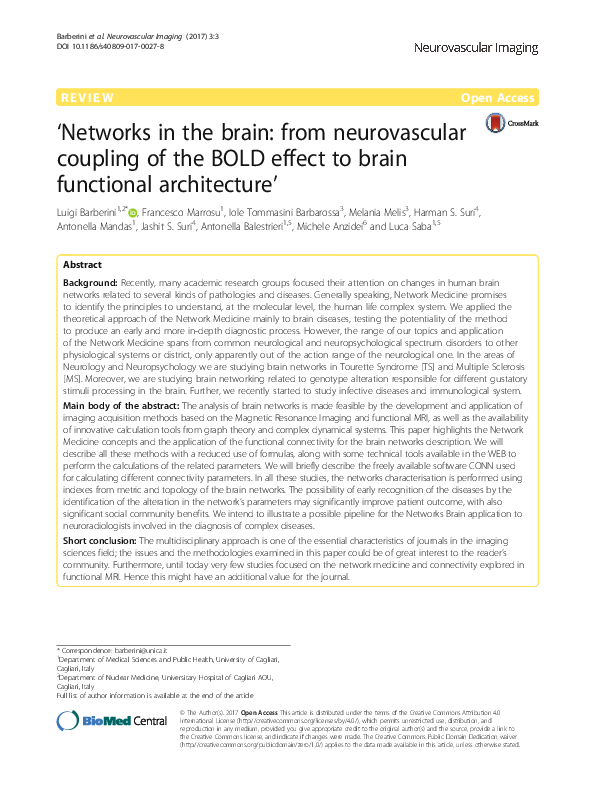 (PDF) ‘Networks in the brain: from neurovascular coupling of the BOLD effect to brain functional ...