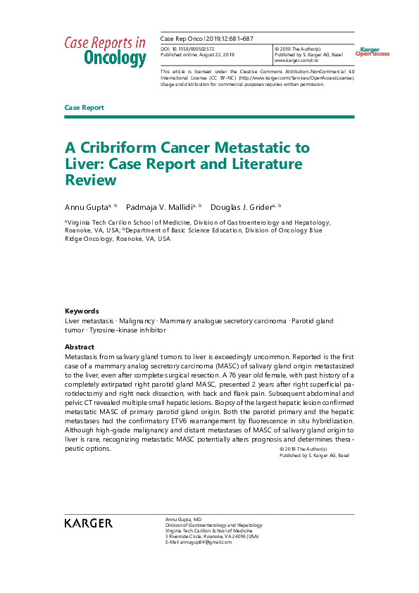 (PDF) A Cribriform Cancer Metastatic to Liver: Case Report and ...