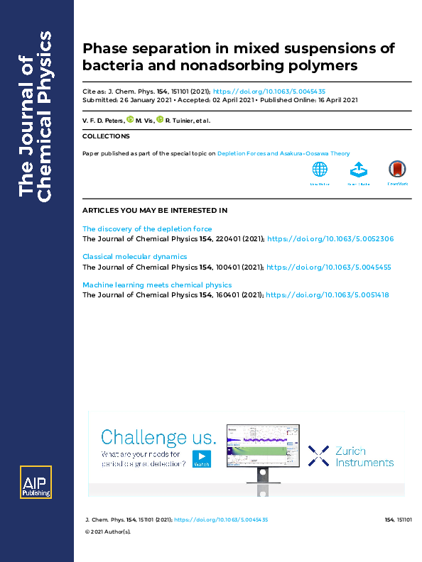 (PDF) Phase separation in mixed suspensions of bacteria and ...