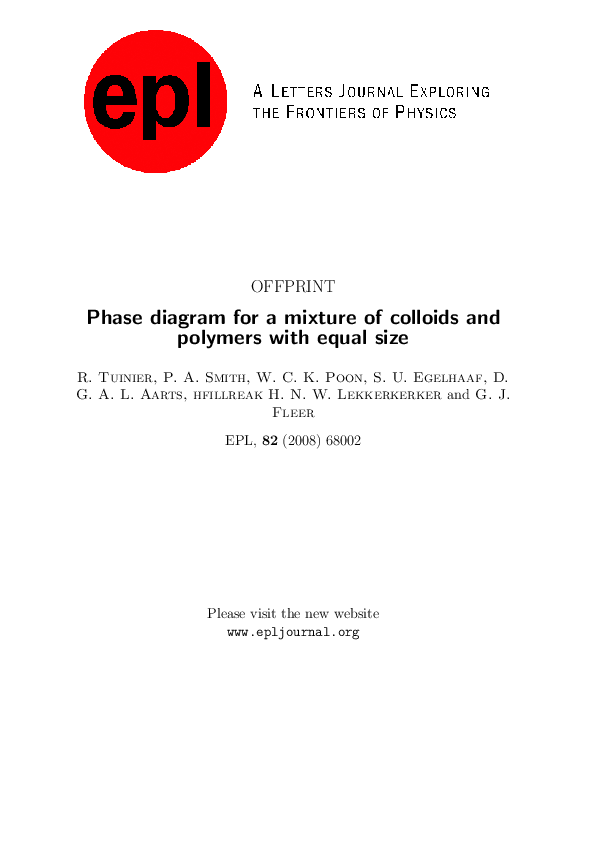 (PDF) Phase diagram for a mixture of colloids and polymers with equal size
