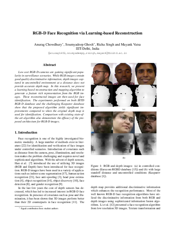 (PDF) RGB-D face recognition via learning-based reconstruction