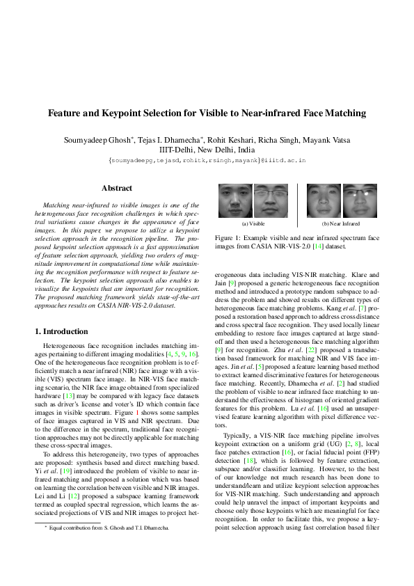 (PDF) Feature and keypoint selection for visible to near-infrared face matching