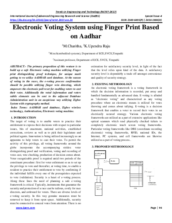 (PDF) Electronic Voting System using Finger Print Based on Aadhar