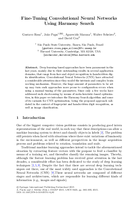 (PDF) Fine-Tuning Convolutional Neural Networks Using Harmony Search