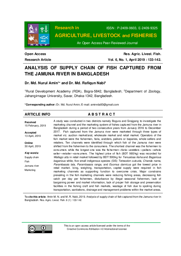 (PDF) Analysis of supply chain of fish captured from the Jamuna river ...
