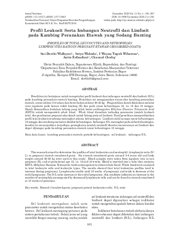 (PDF) Profiles of Total Leucocytes and Netrophiles Lymphocytes Ratio in ...