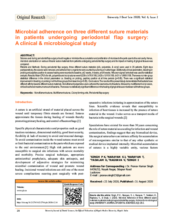 (PDF) Microbial Adherence of three different suture materials in ...