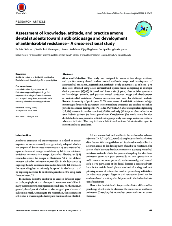 (PDF) Assessment of knowledge, attitude, and practice among dental students toward antibiotic ...