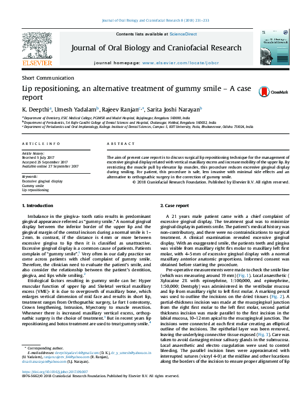 (PDF) Lip repositioning, an alternative treatment of gummy smile - A ...