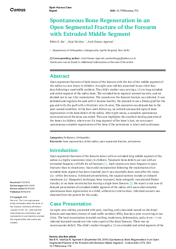 (PDF) Spontaneous Bone Regeneration in an Open Segmental Fracture of ...