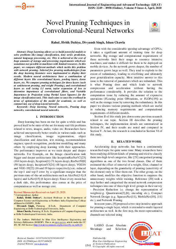 (PDF) Novel Pruning Techniques in Convolutional-Neural Networks