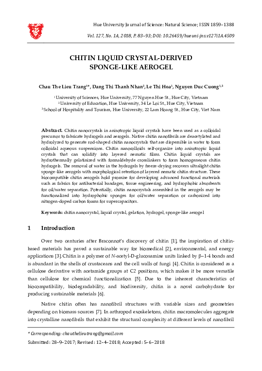 (PDF) Chitin Liquid Crystal- Derived Sponge- Like Aerogel