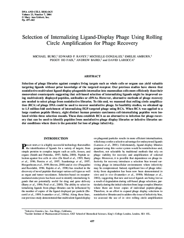 (PDF) Selection of Internalizing Ligand-Display Phage Using Rolling ...