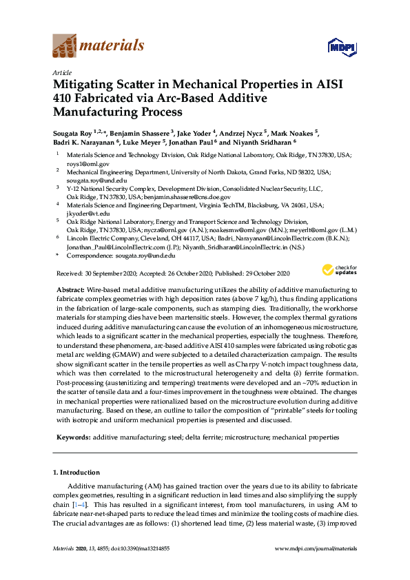 (PDF) Mitigating Scatter in Mechanical Properties in AISI 410 ...