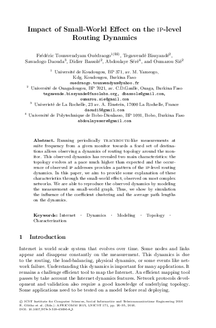 (PDF) Impact of Small-World Effect on the ip-level Routing Dynamics