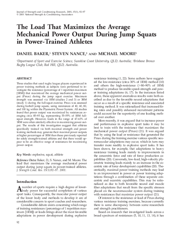 (PDF) The Load That Maximizes the Average Mechanical Power Output During Jump Squats in Power ...