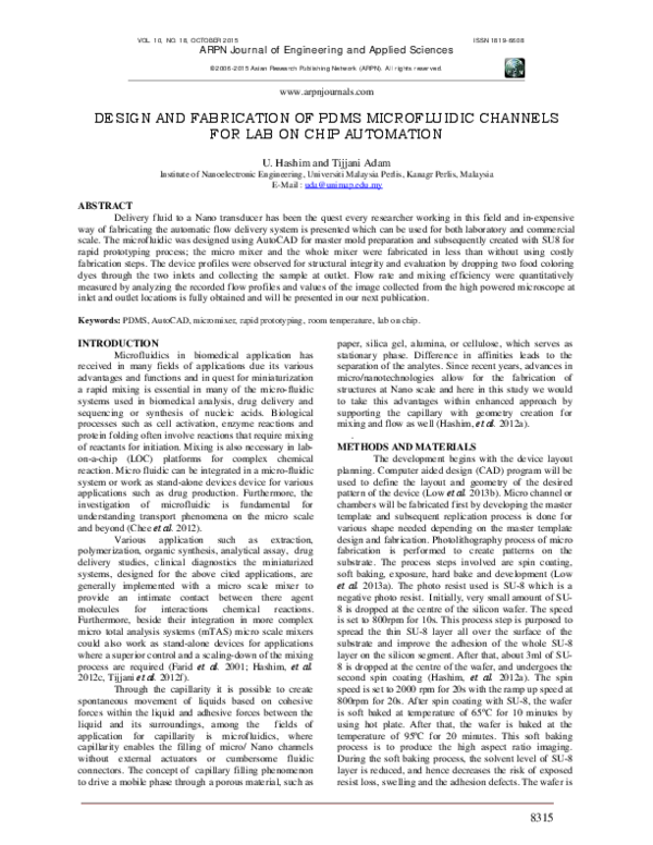 (PDF) Design and Fabrication of PDMS Microfluidic Channels for Lab on Chip Automation