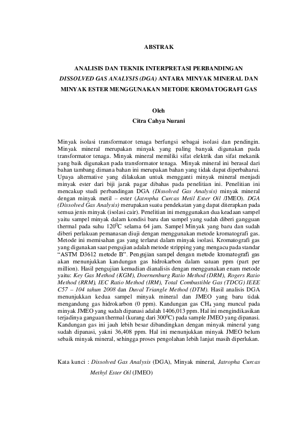 (PDF) Analisis Dan Teknik Interpretasi Perbandingan Dissolved Gas Analysis (Dga) Antara Minyak ...