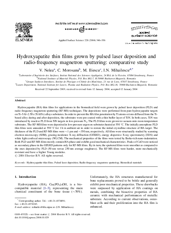 (PDF) Hydroxyapatite thin films grown by pulsed laser deposition and radio-frequency magnetron ...