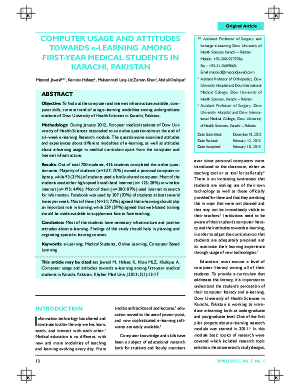 (PDF) COMPUTER USAGE AND ATTITUDES TOWARDS e-LEARNING AMONG FIRST-YEAR ...