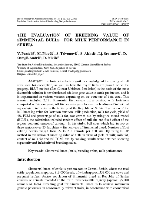 (PDF) The evaluation of breeding value of simmental bulls for milk ...